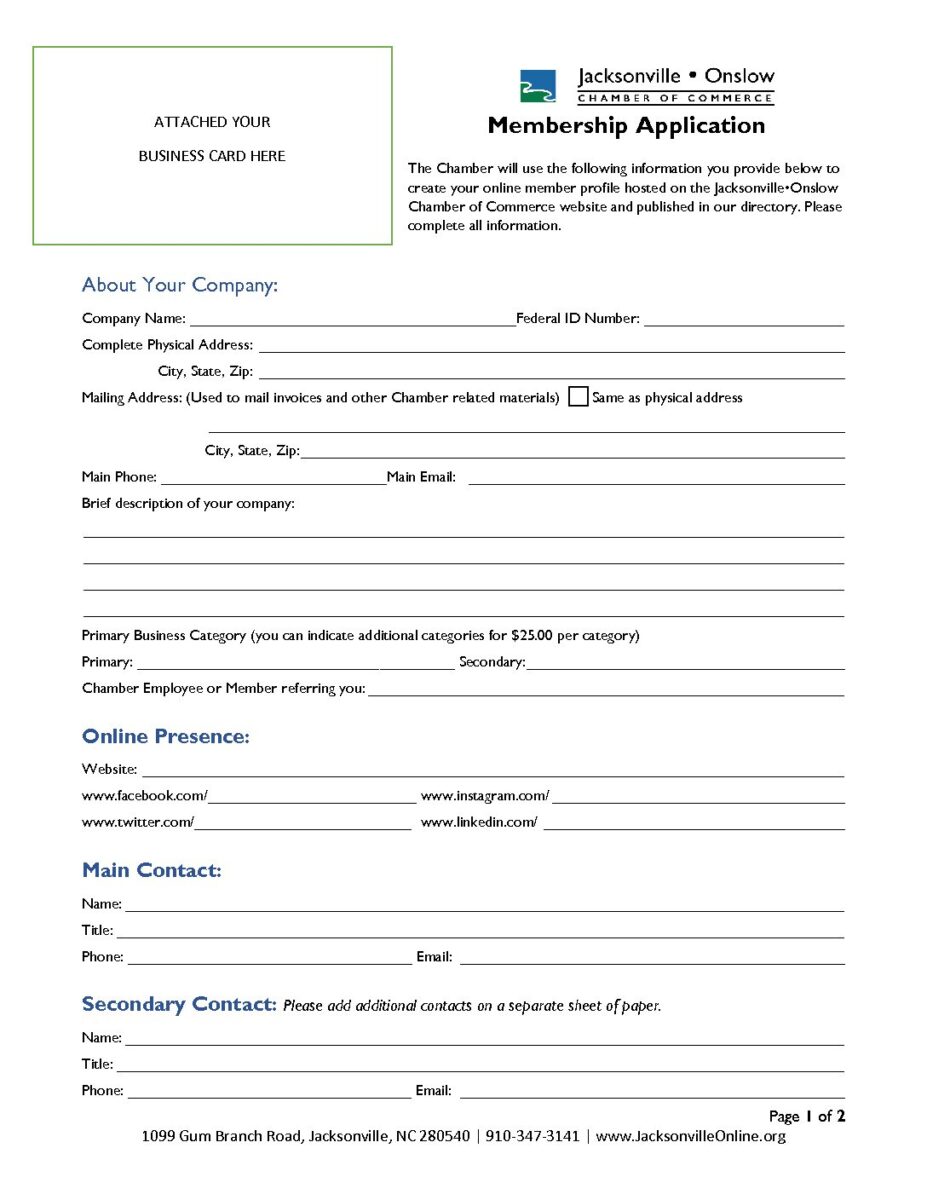 Chamber Member Application – fillable form | Jacksonville Chamber of ...